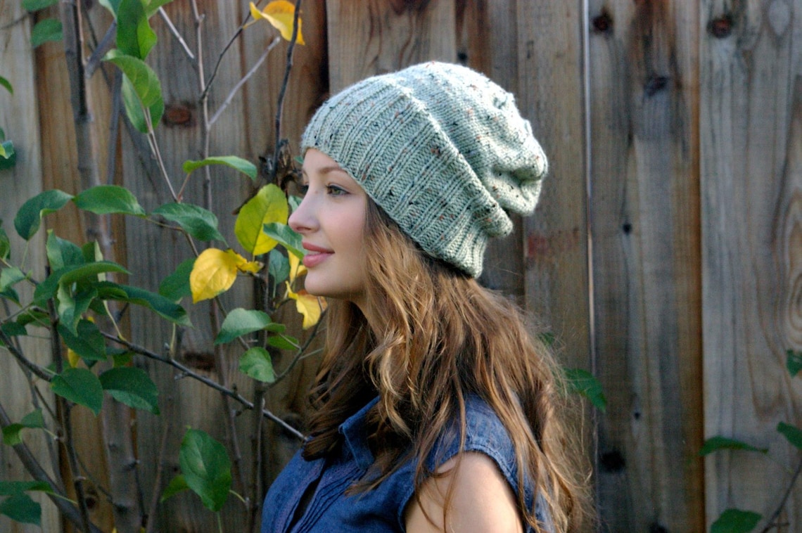 Handmade Beanie // Sage Green Knit Beanie // Slouchy Knit Beanie ...
