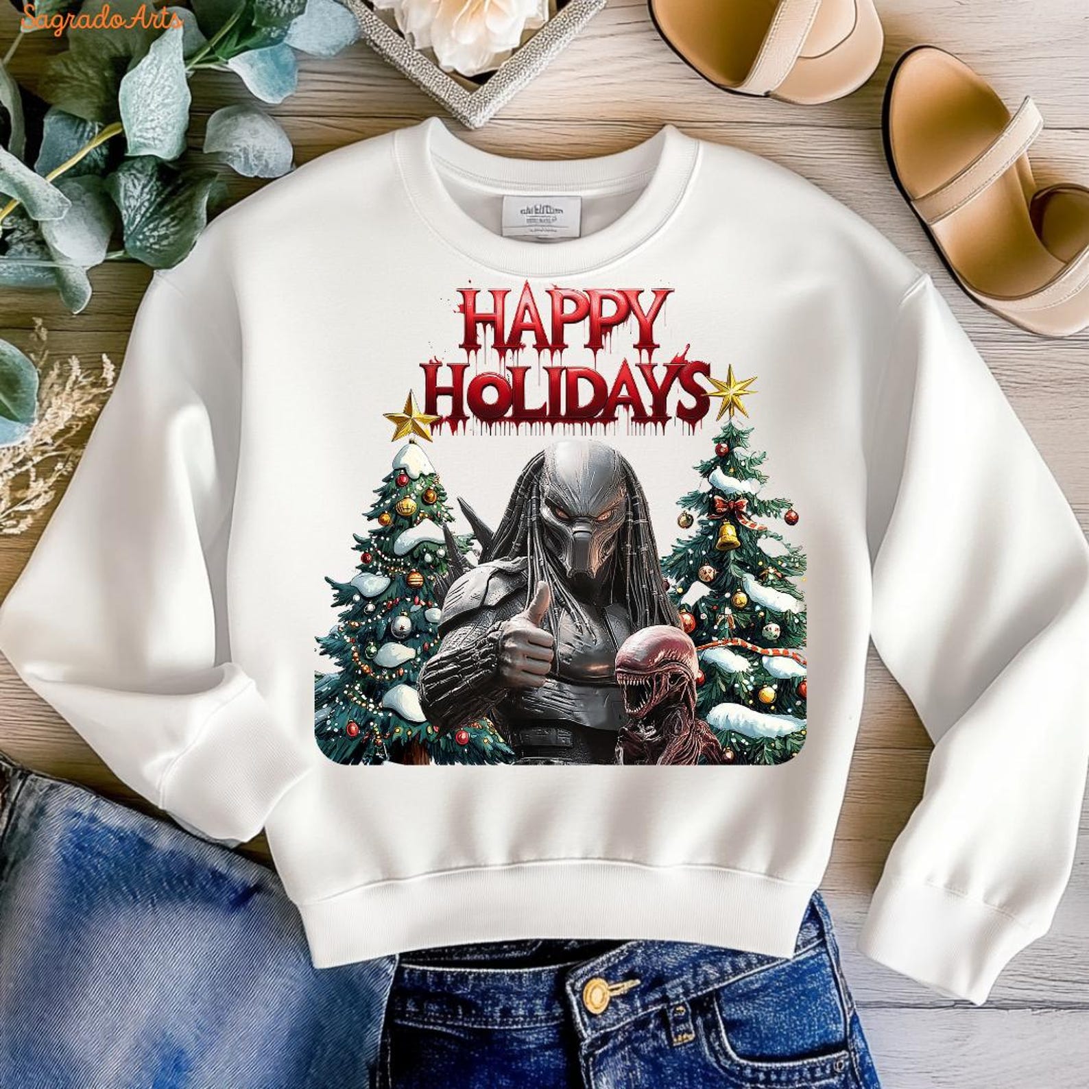 Alien Vs Predator Christmas, Happy Holidays PNG - Etsy