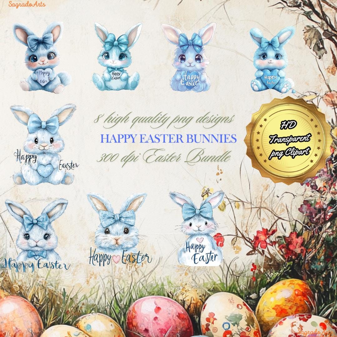 Easter Bunny Clipart Set, Blue Bunny PNG (digital Download) - Etsy