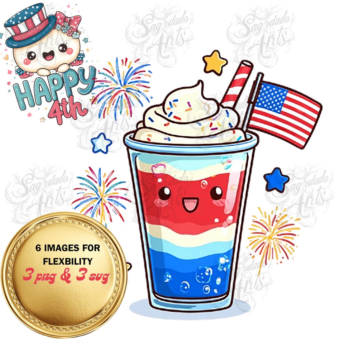 4th of July Girl Clipart, Patriotic Glass Drink Design, Kawaii ...