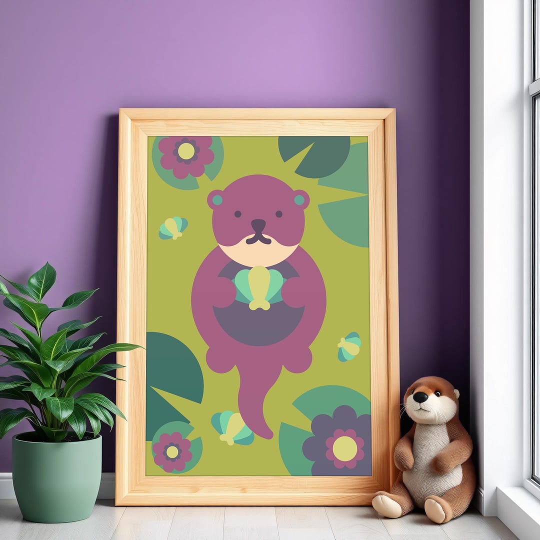 Colorful Otter Artwork for Nurseries & Playrooms | Cute Nature Poster ...