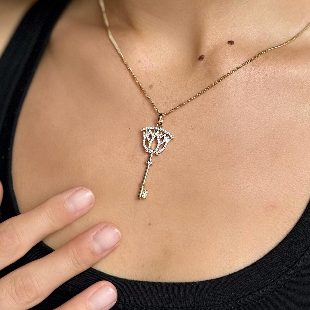 Lotus Key Pendant Necklace • 18k Gold Vermeil, Egyptian Design - Etsy