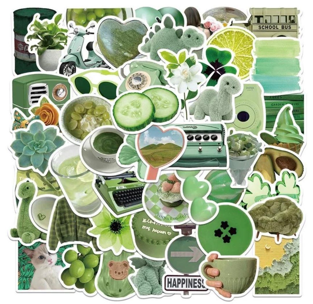 Refresh Green Assorted Aesthetic Stickers | Vinyl Sticker Pack ...
