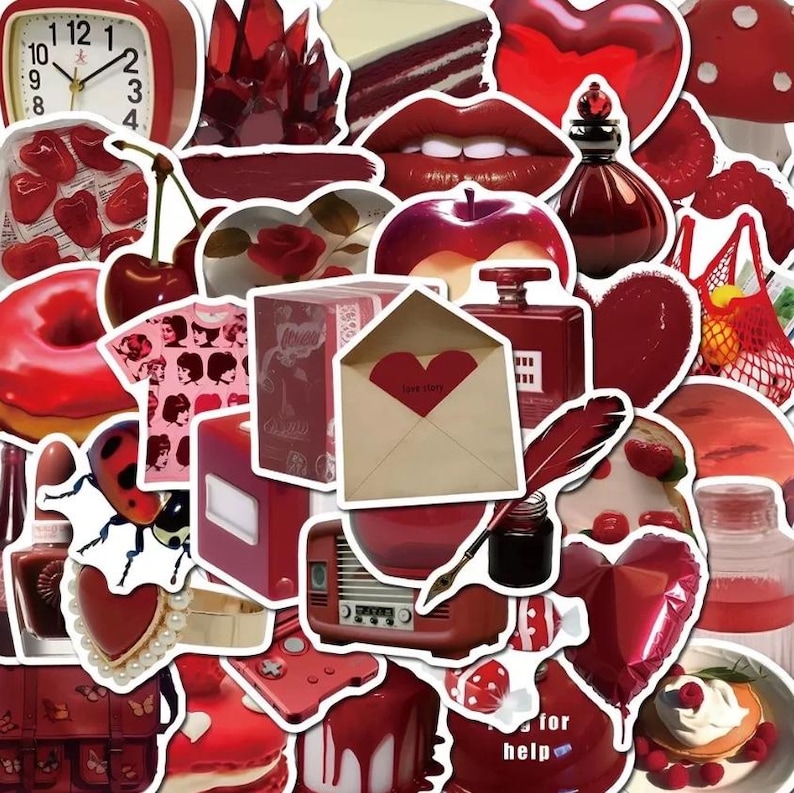 Red Assorted Aesthetic Stickers | Vinyl Sticker Pack | Vintage Stickers ...