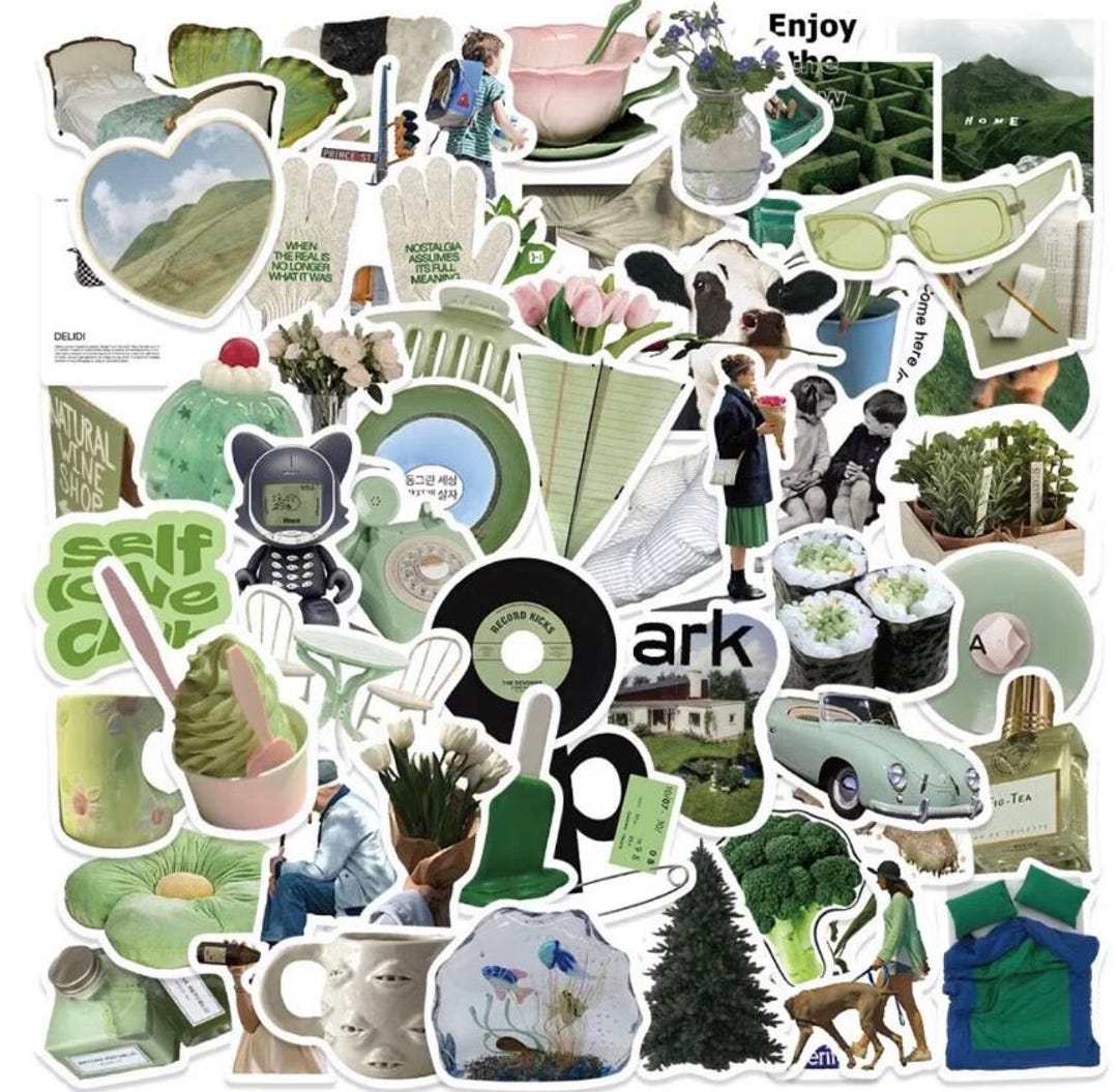 Retro Green Assorted Aesthetic Stickers | Vinyl Sticker Pack | Y2K ...