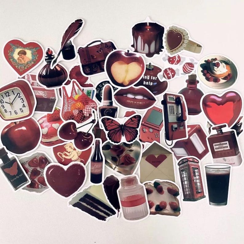 Red Assorted Aesthetic Stickers | Vinyl Sticker Pack | Vintage Stickers ...
