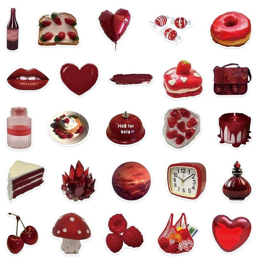 Red Assorted Aesthetic Stickers | Vinyl Sticker Pack | Vintage Stickers ...