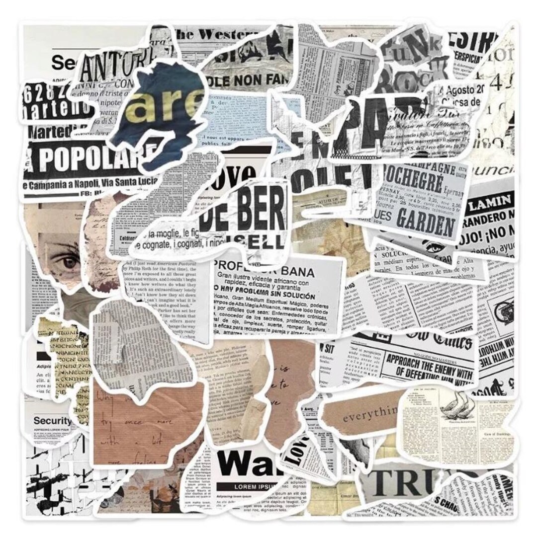 Vintage Newspaper Assorted Aesthetic Stickers | Vinyl Sticker Pack ...