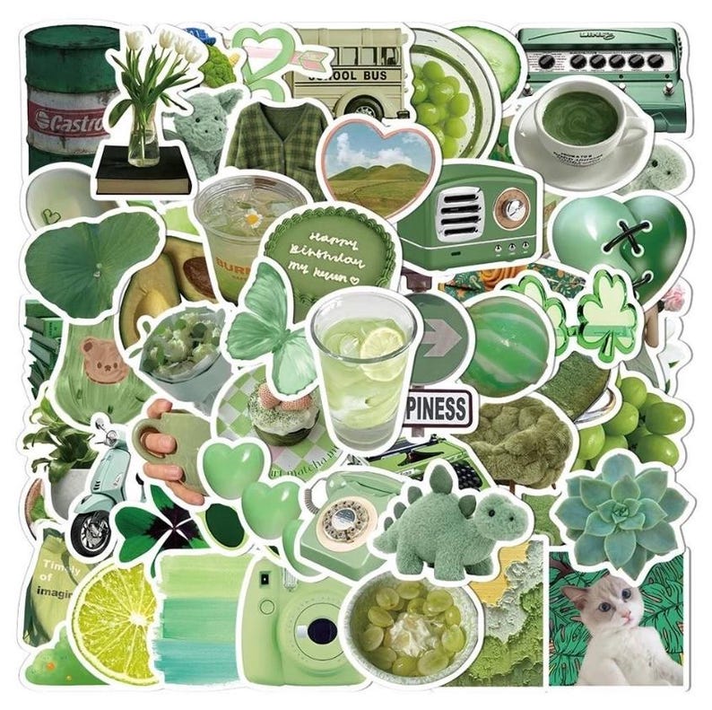Refresh Green Assorted Aesthetic Stickers Vinyl Sticker Pack Lifestyle ...