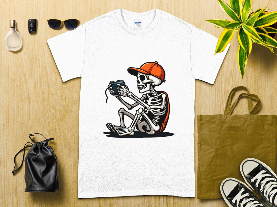 Funny Skeleton Gamer T-shirt, Vintage Video Game Skeleton Graphic Tee ...
