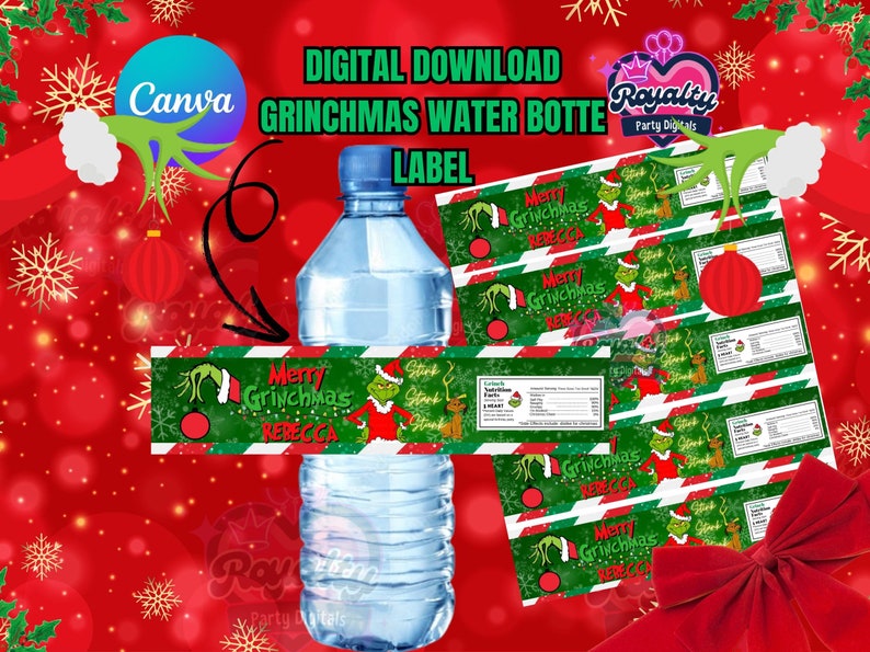 Grinchmas Water Bottle Labels: Editable Party Favors (digital Download ...