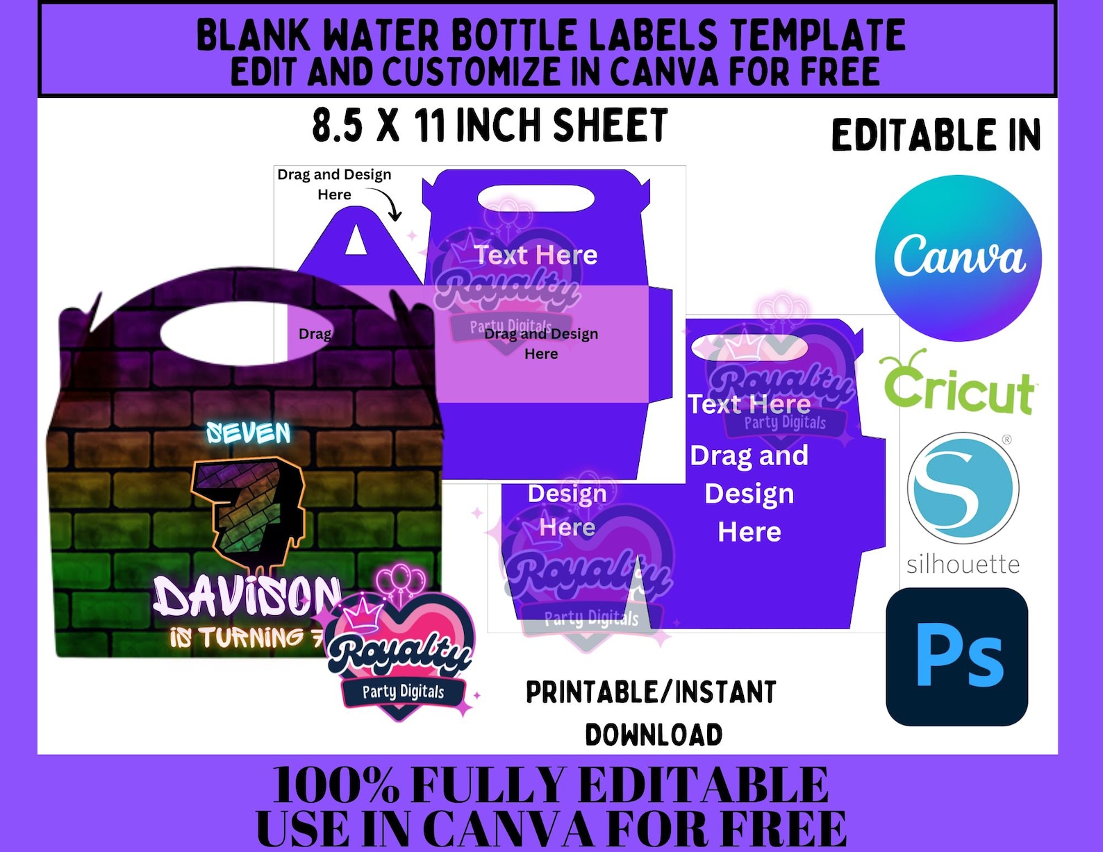 Blank Gable Box Template: Printable DIY Party Box (editable in Canva ...