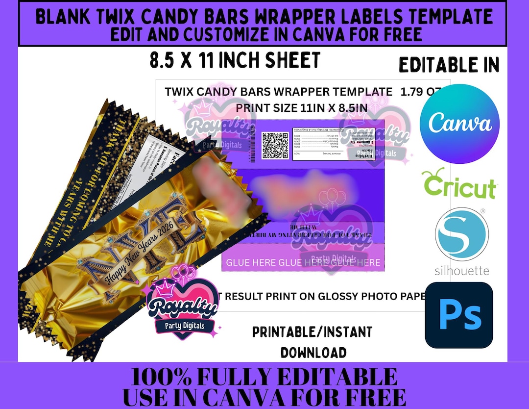 Blank Twix Candy Bars Wrapper Template: Printable DIY Party Label ...