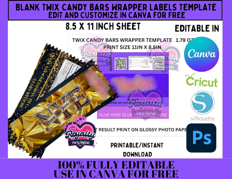 Blank Twix Candy Bars Wrapper Template: Printable DIY Party Label ...