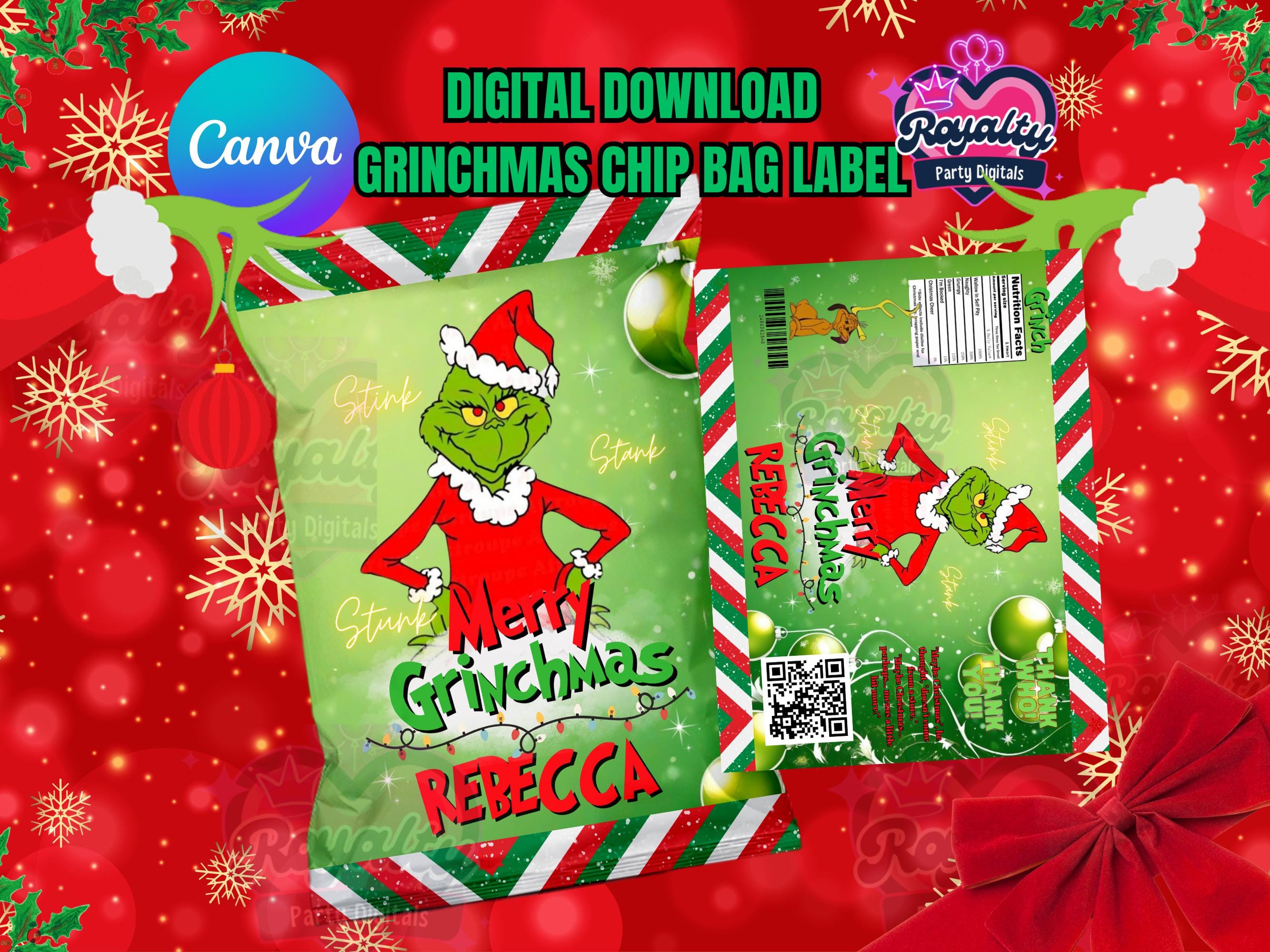 The Grinch Christmas Chip Bag Wrapper Printable, the Grinch Treat Bag ...