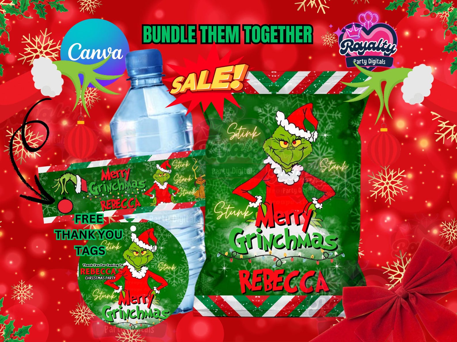 The Grinch Christmas Chip Bag Wrapper Printable, the Grinch Treat Bag ...