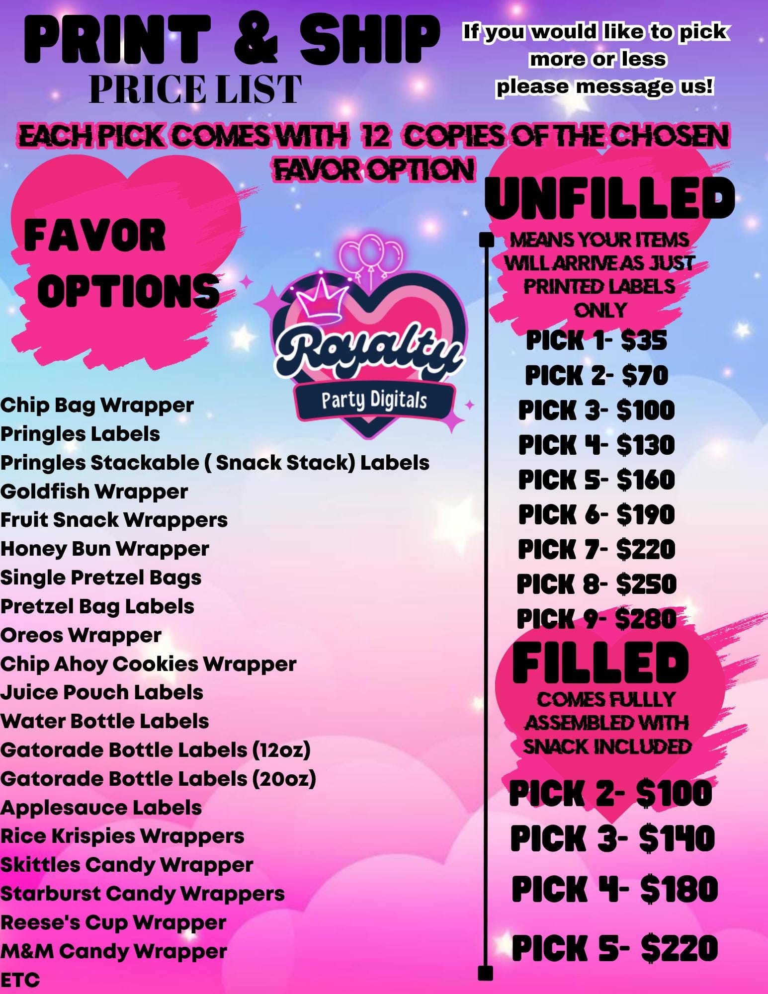 Custom Party Favor Labels Bundle: Chip Bags, Treats, Juice Pouches - Etsy