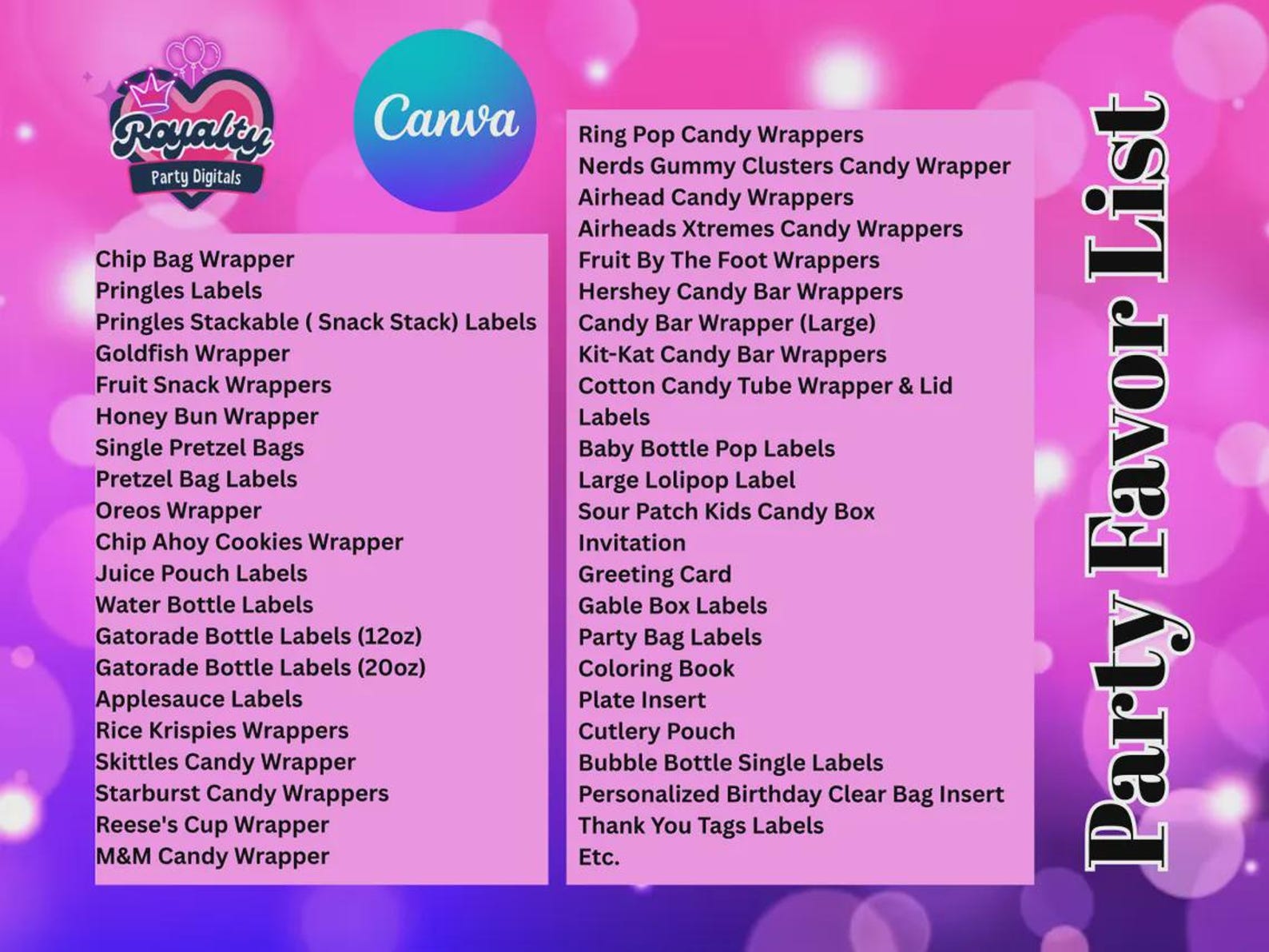 Custom Party Favor Labels Bundle: Chip Bags, Treats, Juice Pouches - Etsy