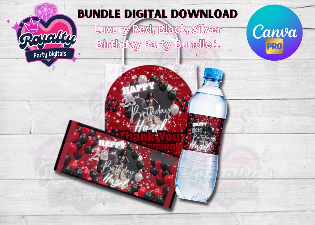 Luxury Red, Black, and Silver Birthday Party Clear Bag Insert, Water ...