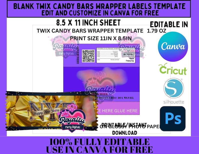 Blank Twix Candy Bars Wrapper Template: Printable DIY Party Label ...