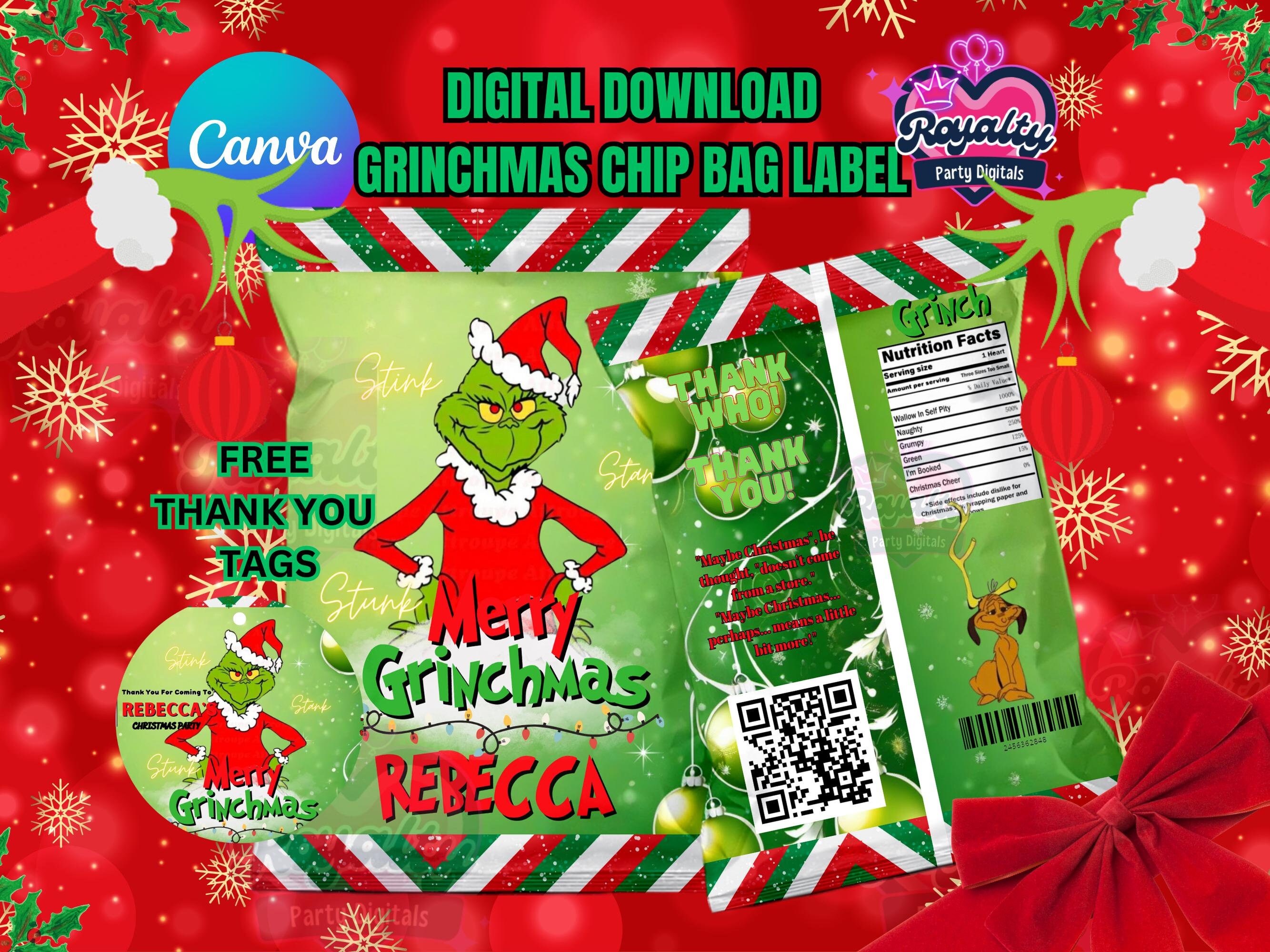 The Grinch Christmas Chip Bag Wrapper Printable, the Grinch Treat Bag ...