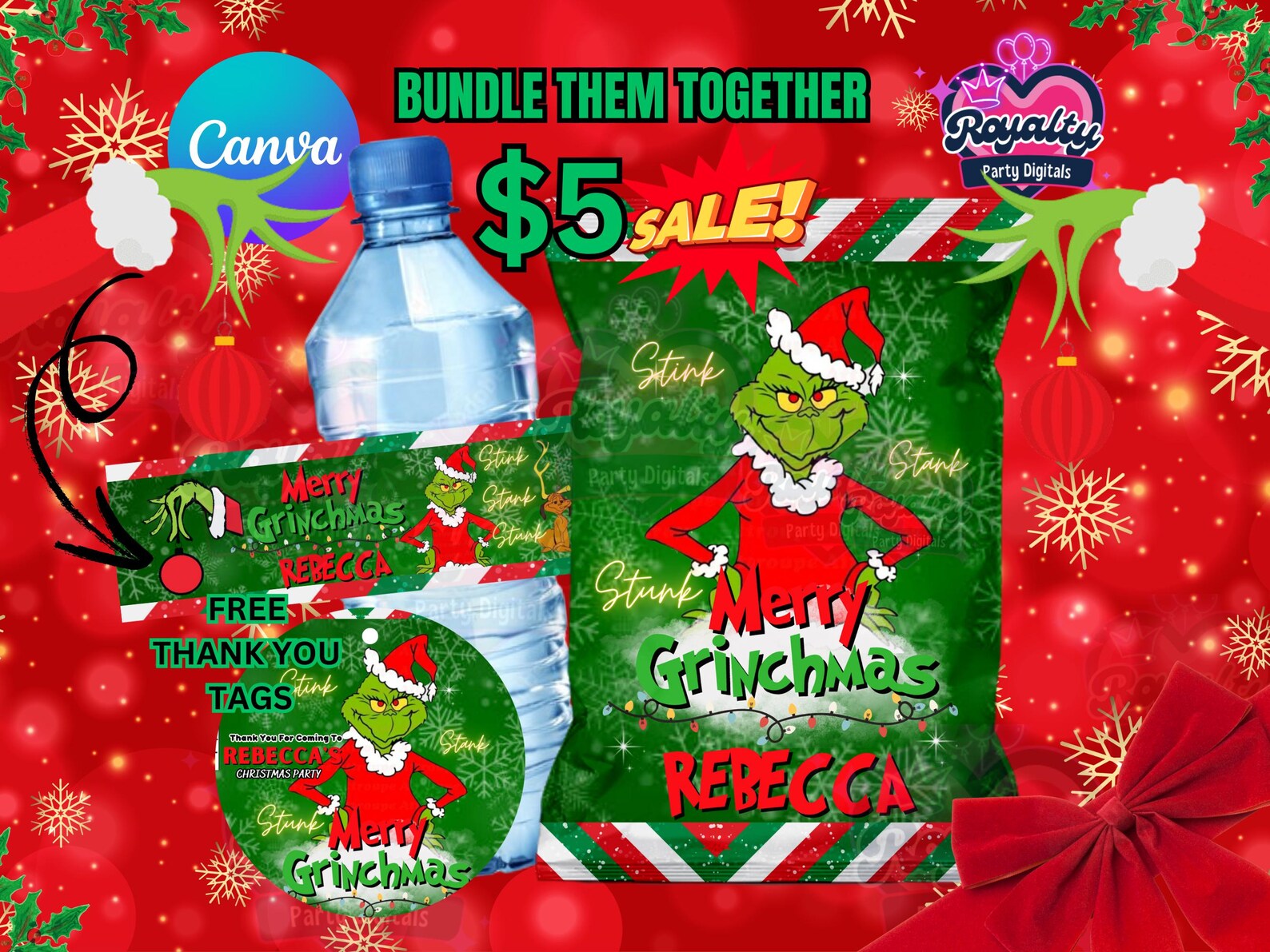 The Grinch Christmas Chip Bag Wrapper Printable, the Grinch Treat Bag ...