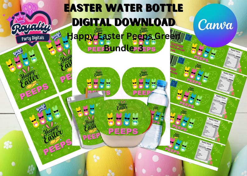 Easter Peeps Bundle Template: Green Party Favor Bundle 3 (canva ...