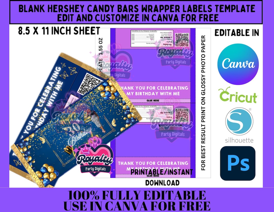 Blank Hershey Candy Bars Wrapper Template: Printable DIY Party Label ...
