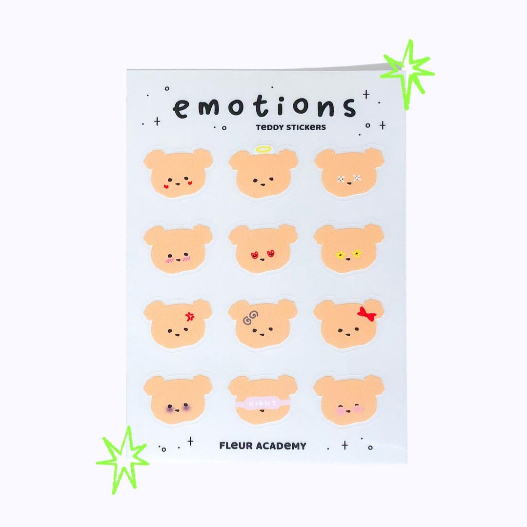 Cute Teddy Emotions /mood Sticker Sheet - Planner & Journal Vinyl ...