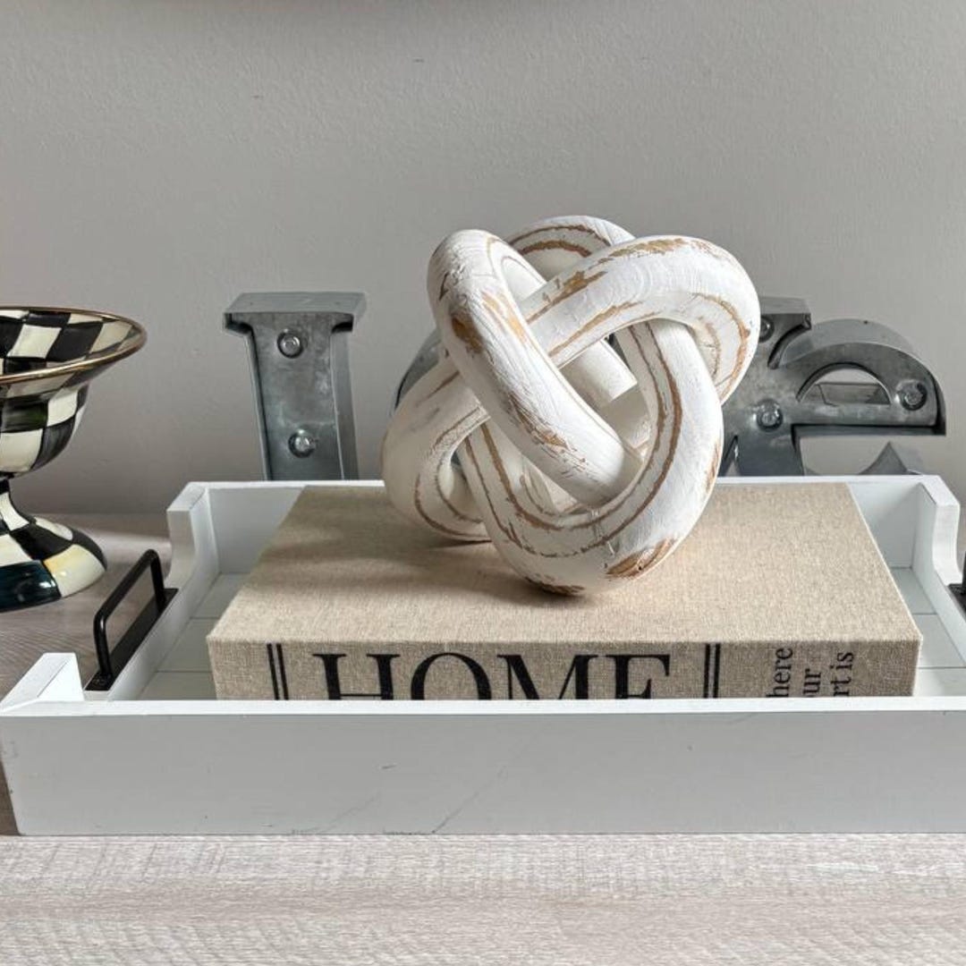 Retro Wooden Knot Ornament • Boho Style • Hand Carved 3-link Wood Knot ...