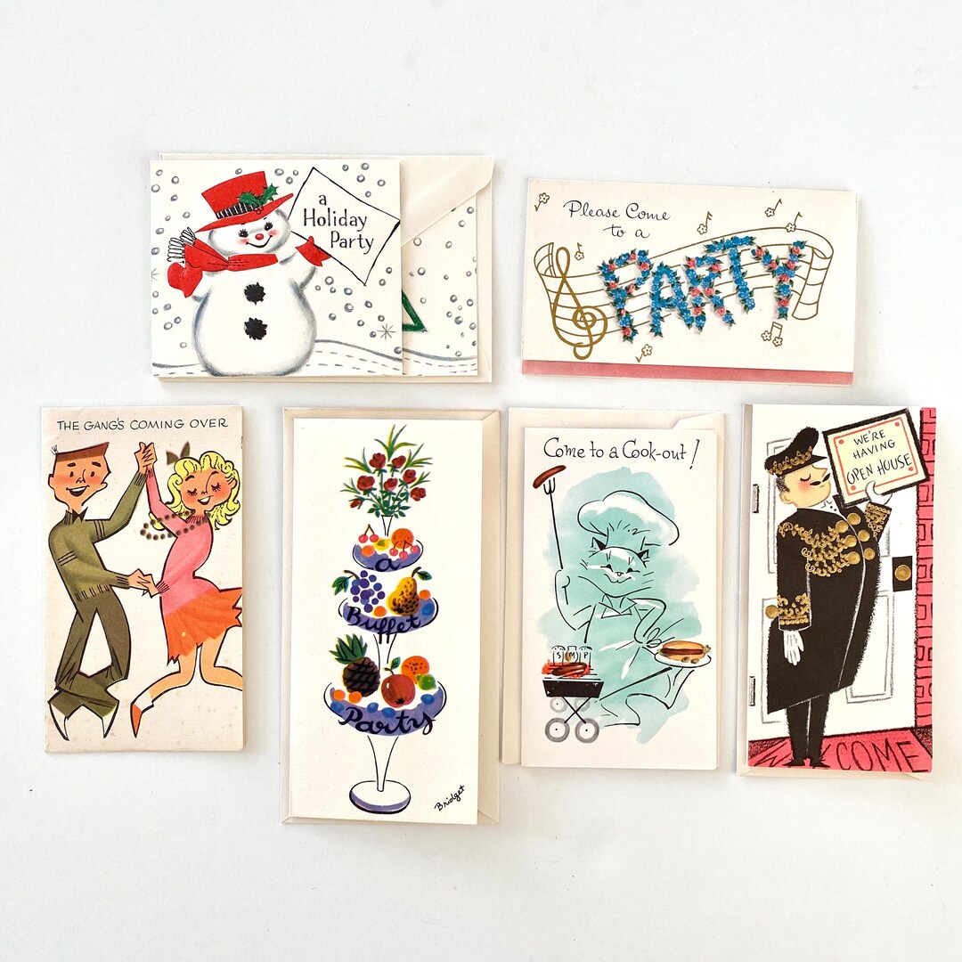 Vintage Party Invitations, Hallmark Invites, Snowman, Dancing, Buffet ...