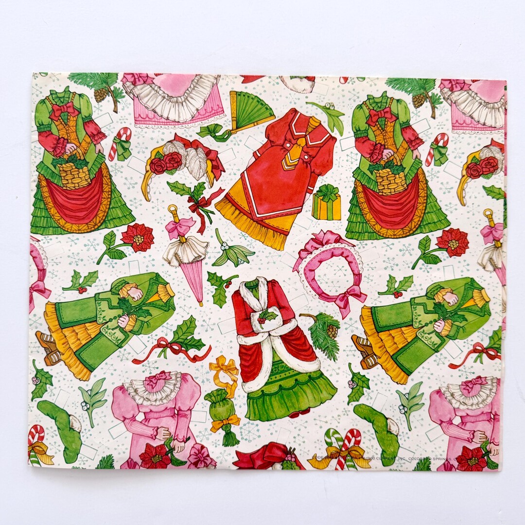 Vintage Christmas Wrapping Paper Sheet, Paper Doll Clothing, Holiday ...