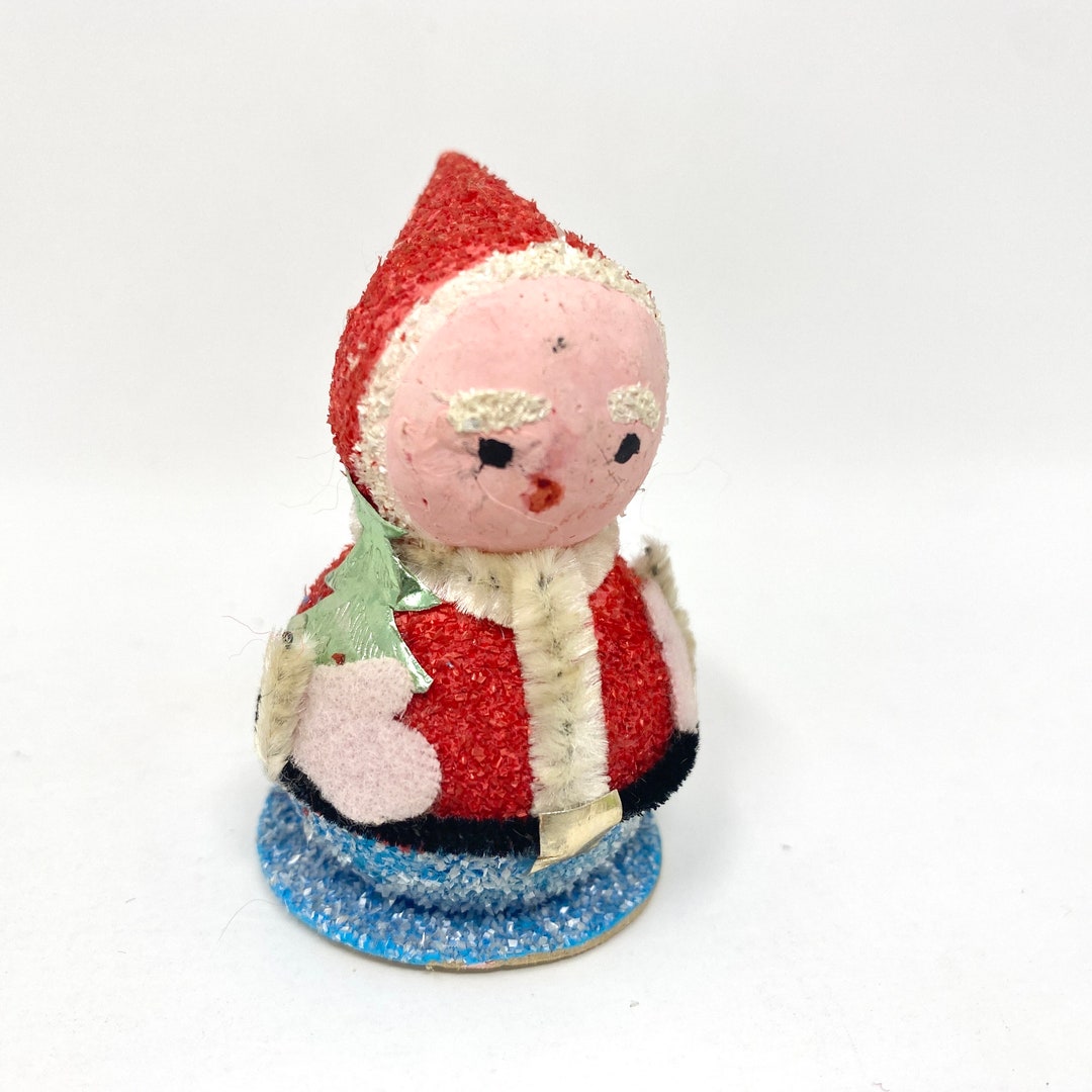 Vintage Spun Cotton Santa Claus Figurine, Christmas Decoration, Mica ...
