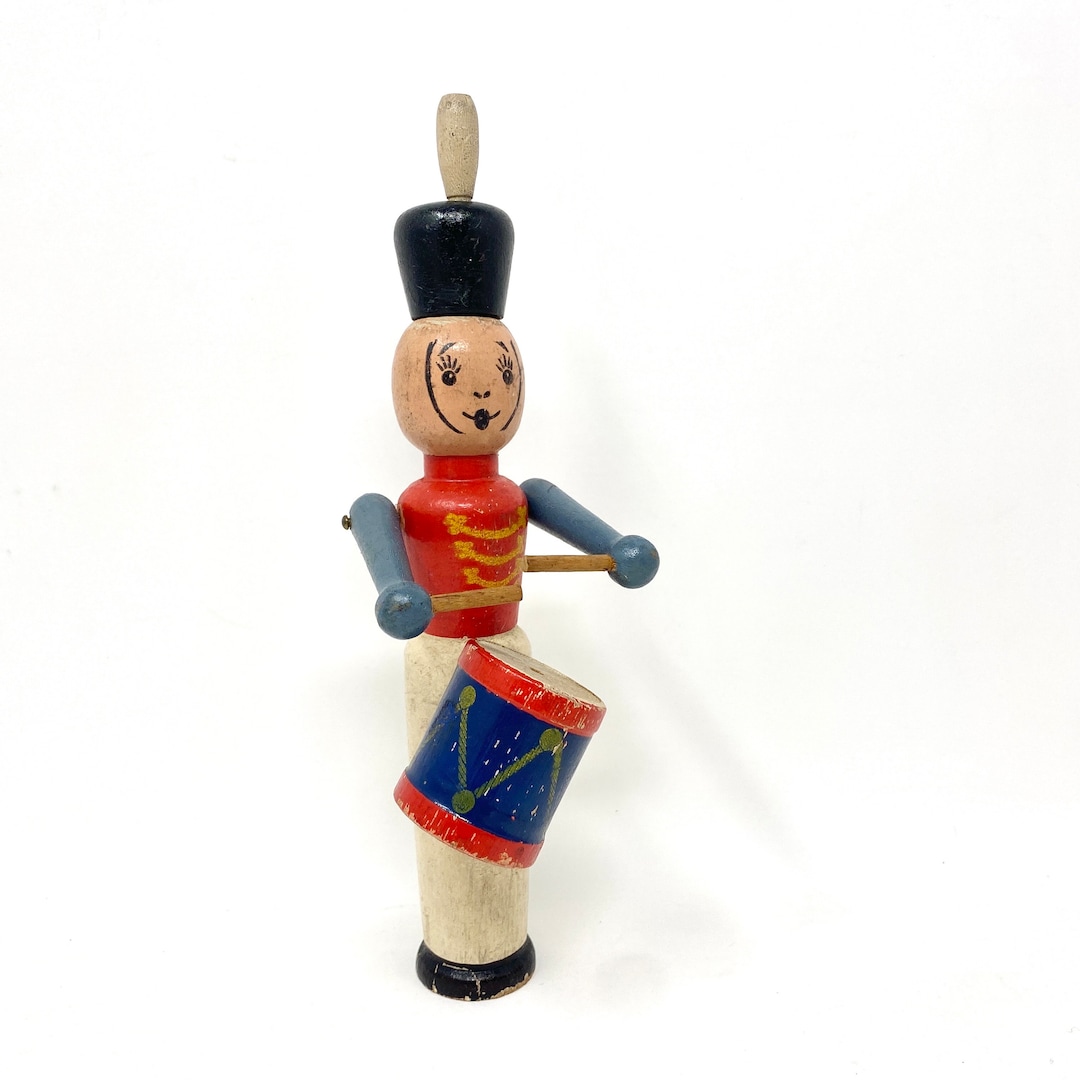 Vintage Wooden Soldier Figurine, Royal Guard Drummer, Jointed Wood ...