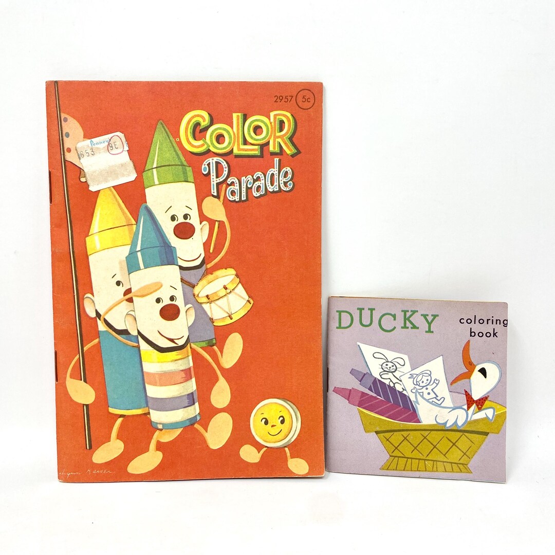 Vintage Coloring Book, Color Parade, Anthropomorphic Crayons, Bonus ...