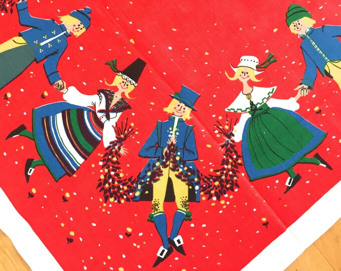 Vintage SWEDISH Tablecloth Dancing Couples Christmas Table Cloth Flower ...