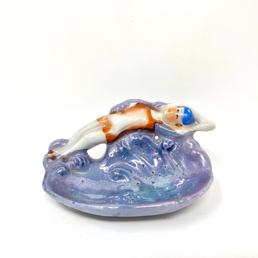 Vintage Bathing Beauty Figurine, Ceramic Dish or Ashtray, Swimmer in ...