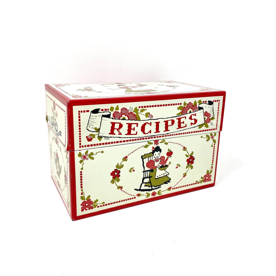 Vintage Recipe File Box, Country Kitchen Decor, Housewife Apple Pie ...