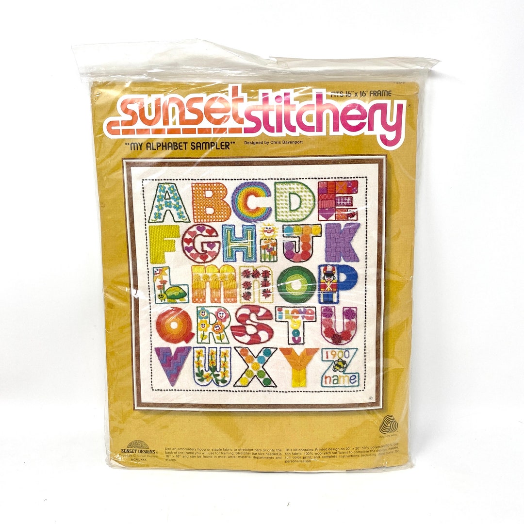 Vintage Crewel Kit, Alphabet Sampler, Sunset Stitchery - Etsy