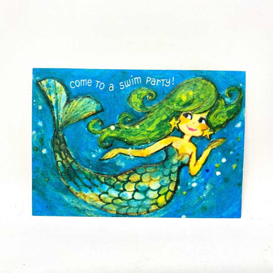 Vintage Mermaid Invitation, New Old Stock, Hallmark Swim Party Invite ...