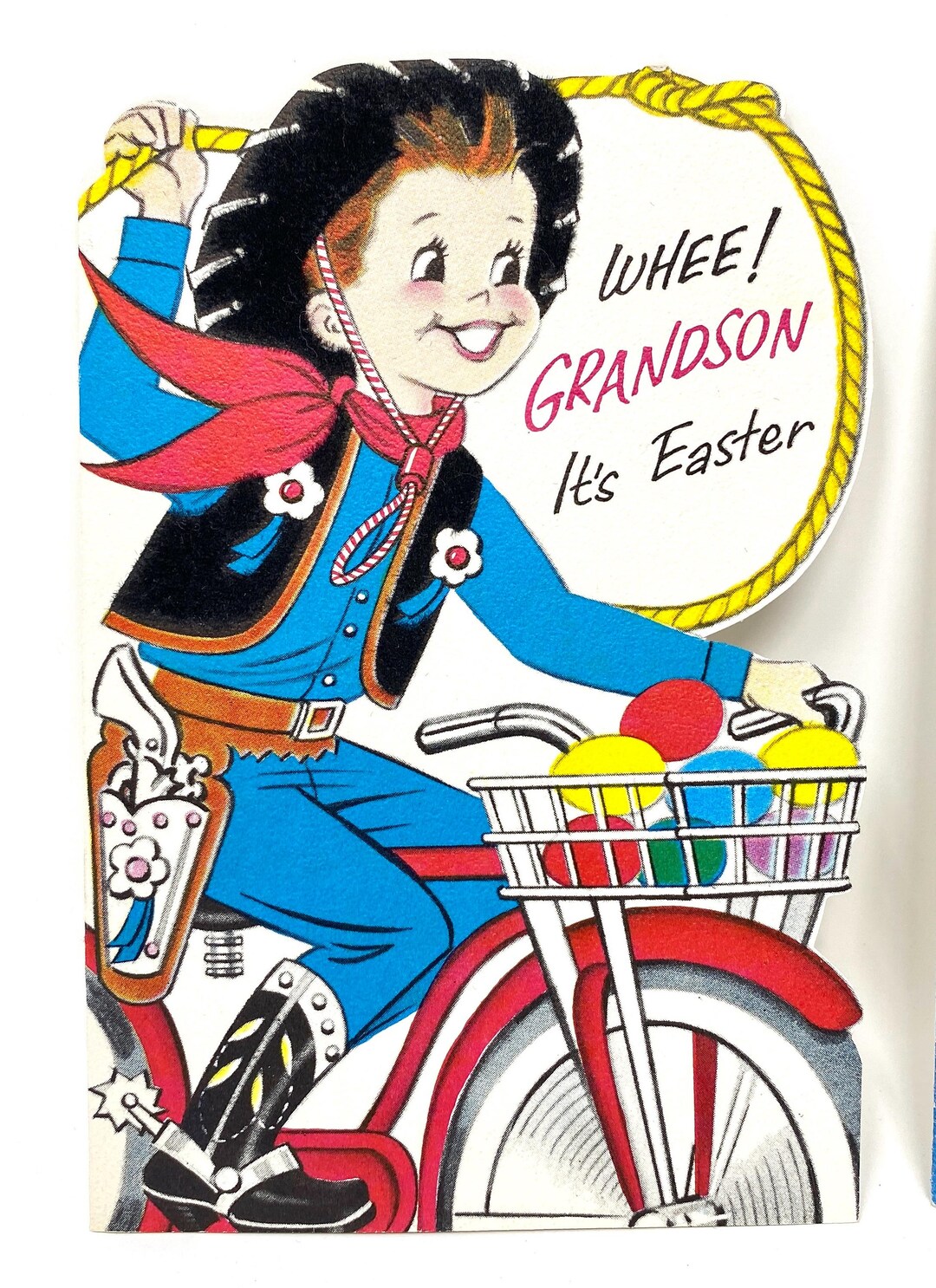 Vintage Easter Card for Grandson, Cowboy on Bike, Norcross Greeting ...