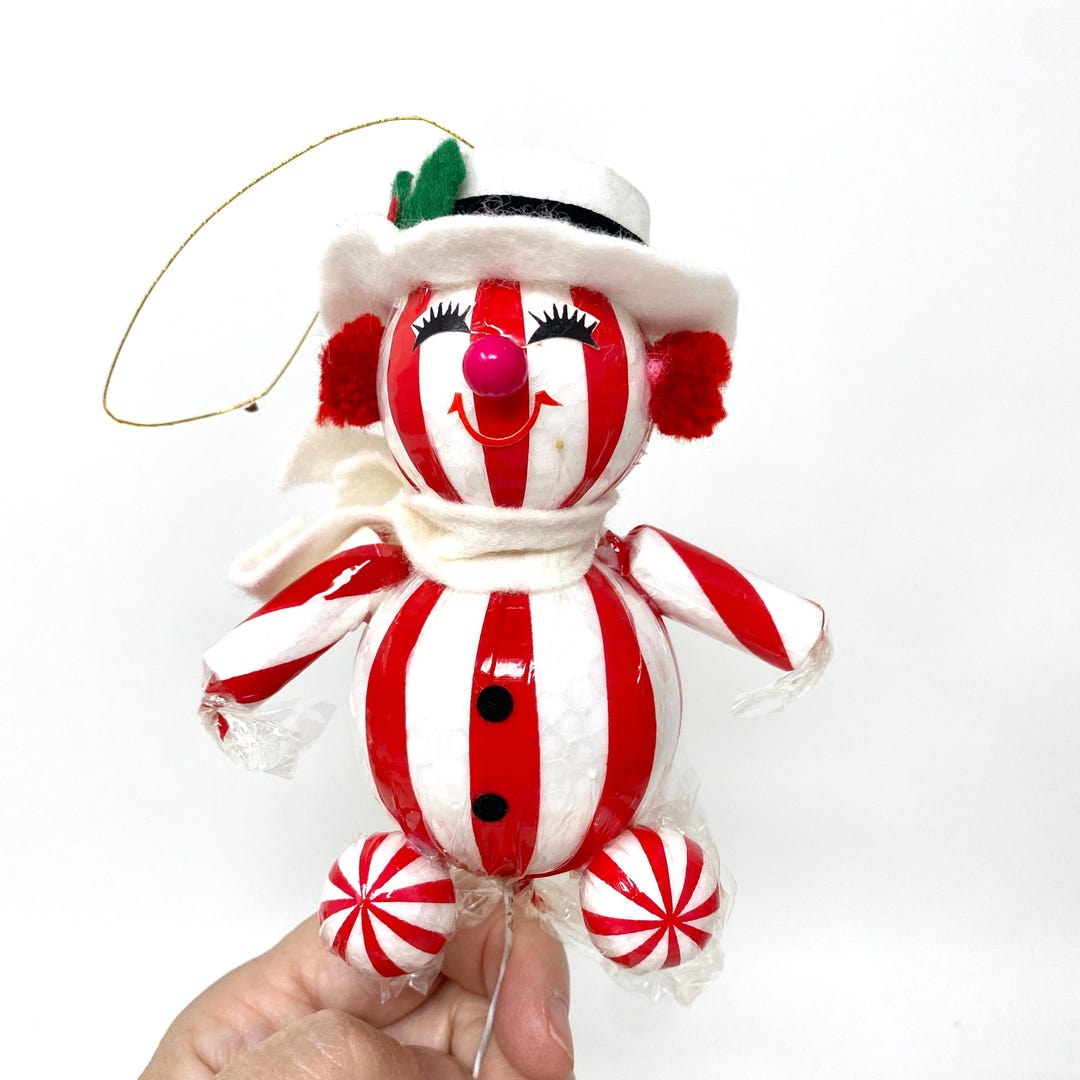 Vintage Anthropomorphic Snowman CHRISTMAS Pick, Peppermint Candy Man ...