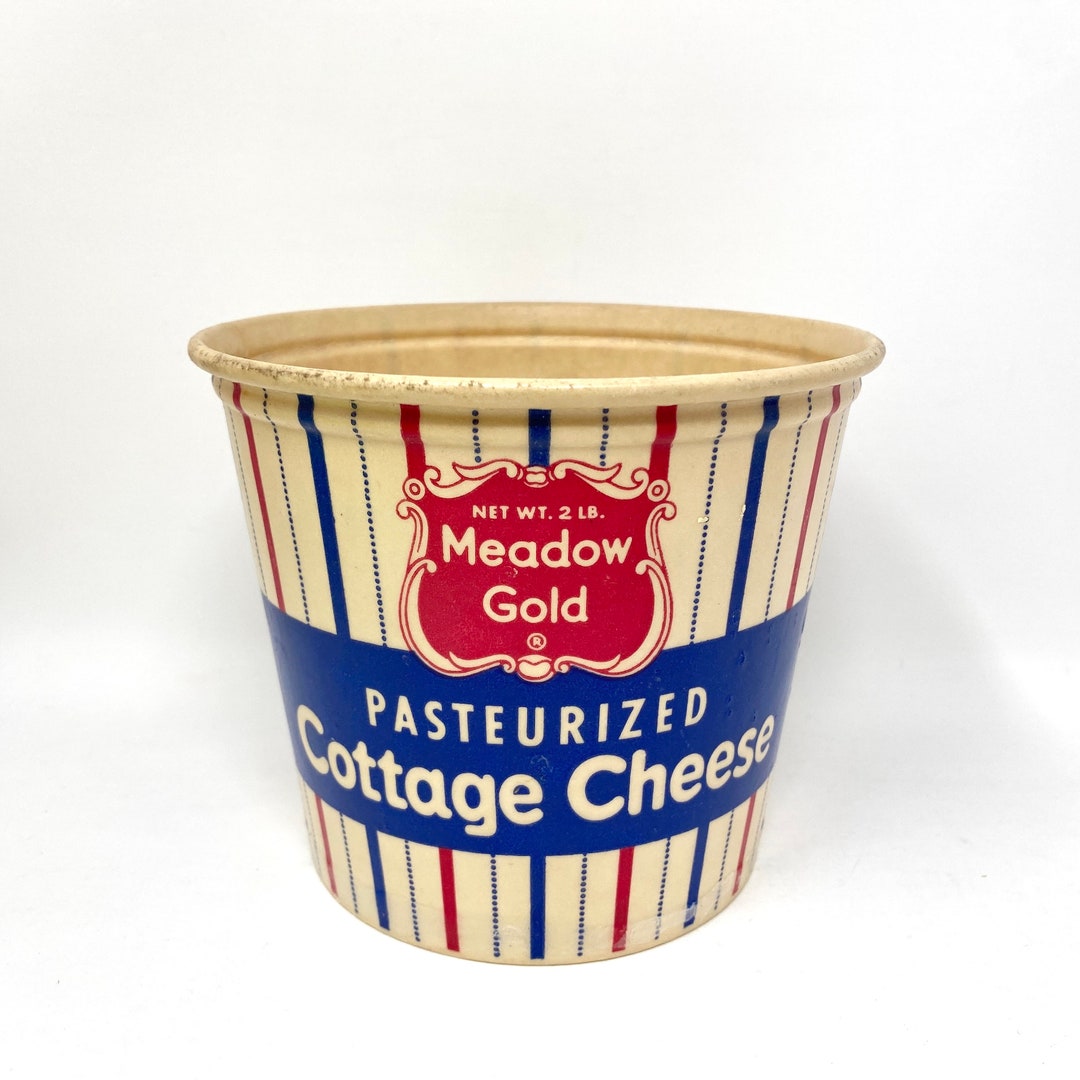 Vintage Cottage Cheese Container, Meadow Gold, Red White Blue Stripes ...