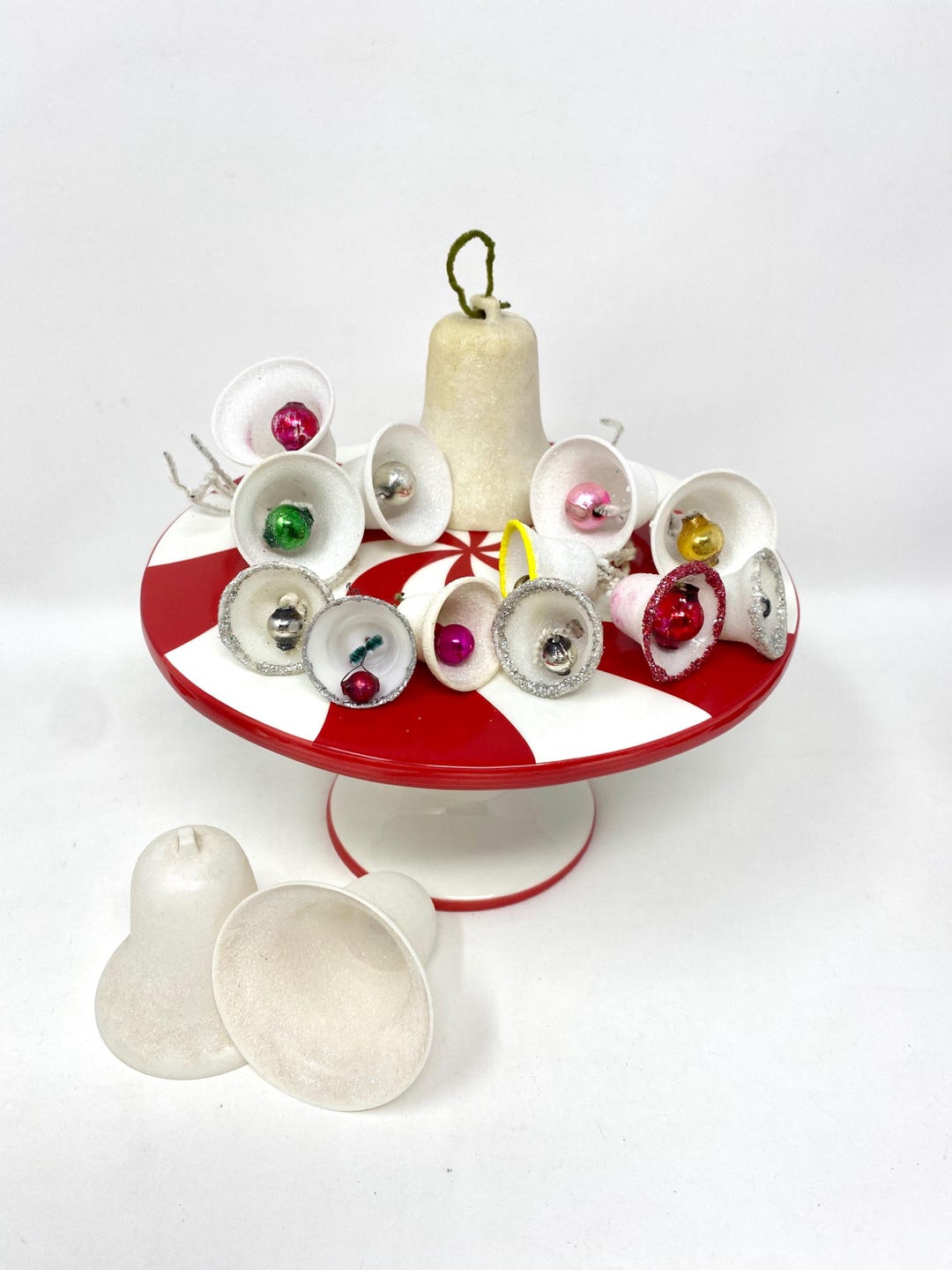 Vintage CHRISTMAS Sugared Mica Bell Picks, Plastic Bells for Ornaments ...