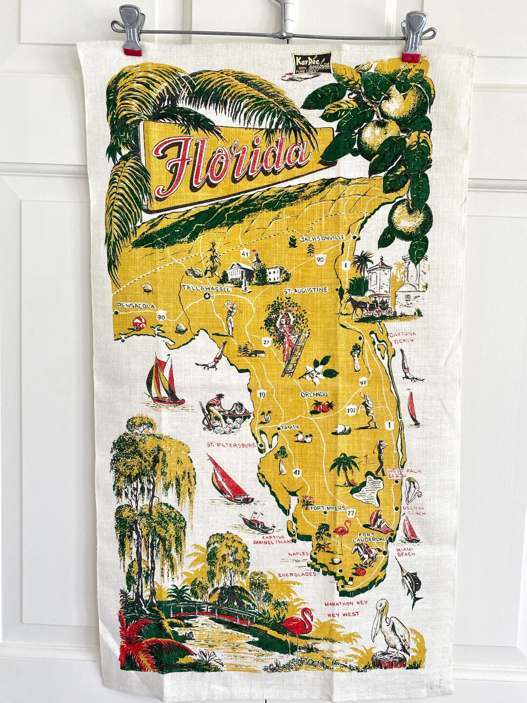 Vintage FLORIDA Towel, Souvenir State Map, Wall Hanging Textile, NOS ...