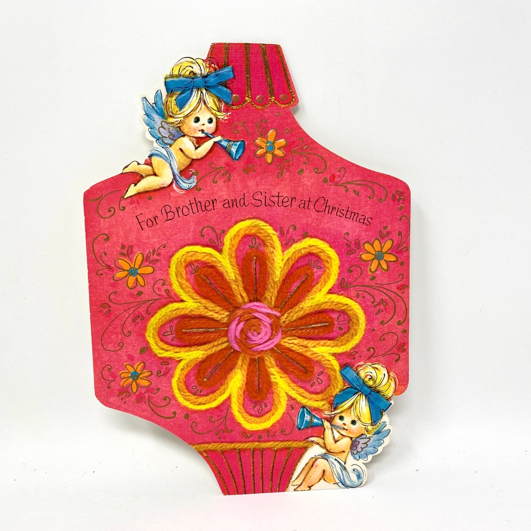 Vintage Christmas Card for Sister and Brother, Groovy Angels Ornament ...