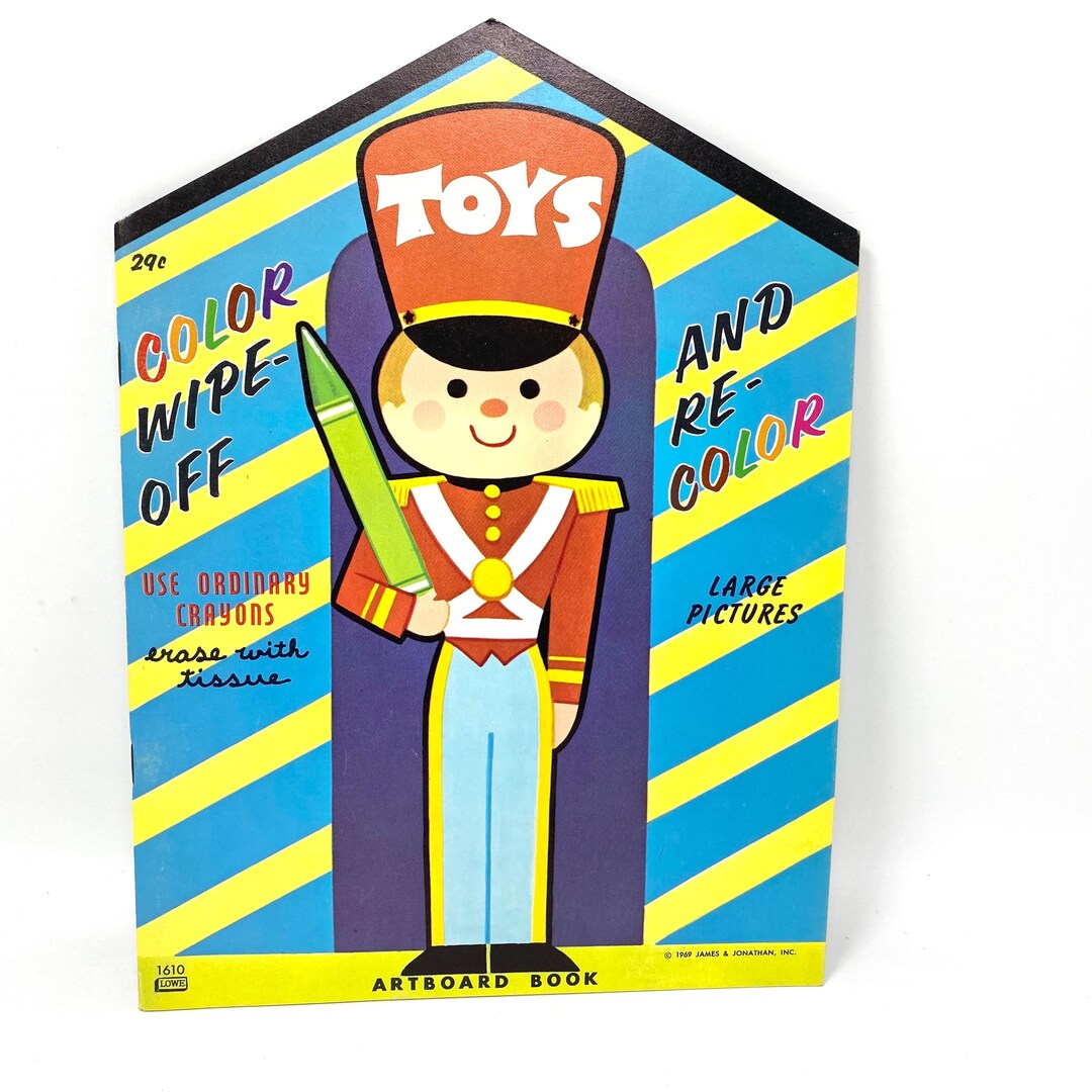 Vintage Toys Coloring Book, Wipe off Re-color Book, Nursery Display - Etsy