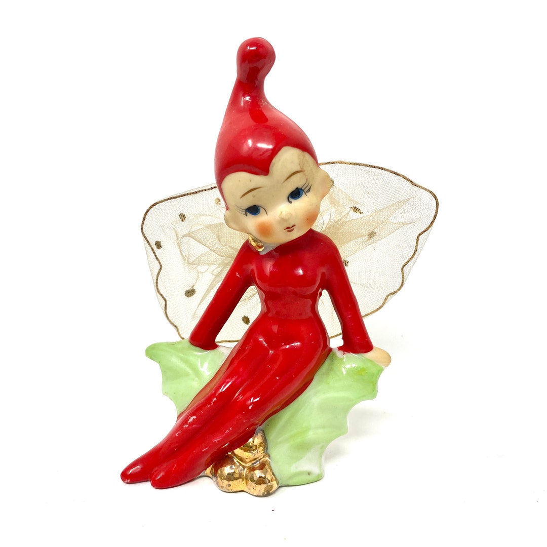 Vintage Ceramic Pixie Elf Figurine With Tulle Wings, Christmas Decor - Etsy