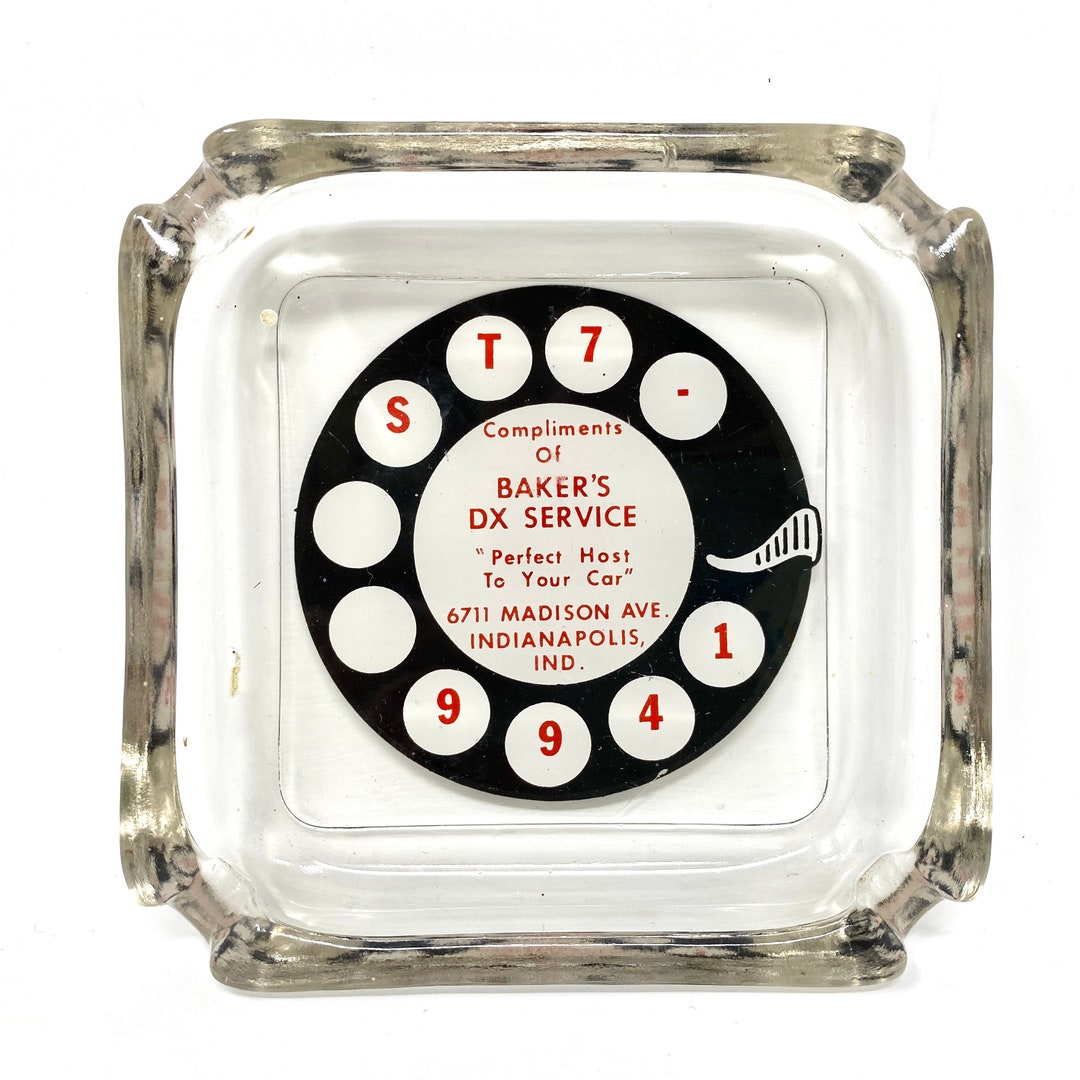 Vintage Glass Ashtray, Telephone Dial Advertising Ash Tray, Rotary ...