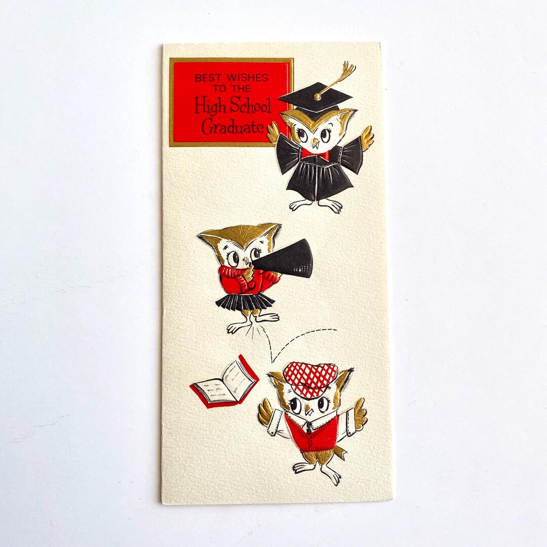 Vintage Graduation Card, Anthropomorphic Owls, Hallmark High School ...